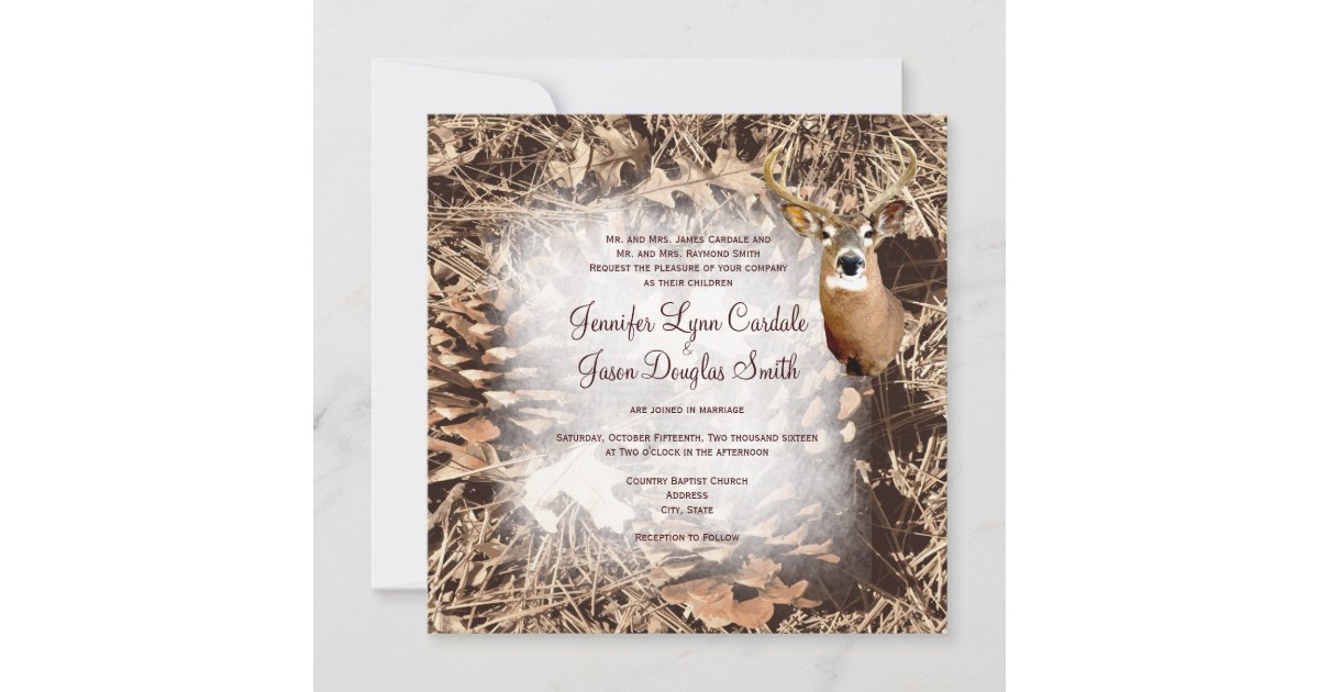 Rustic Camo Hunting Deer Antlers Wedding Invites | Zazzle
