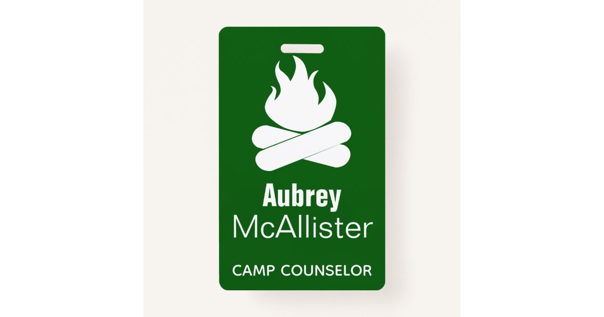 Rustic Campfire & Trees | Camp Counselor Badge | Zazzle