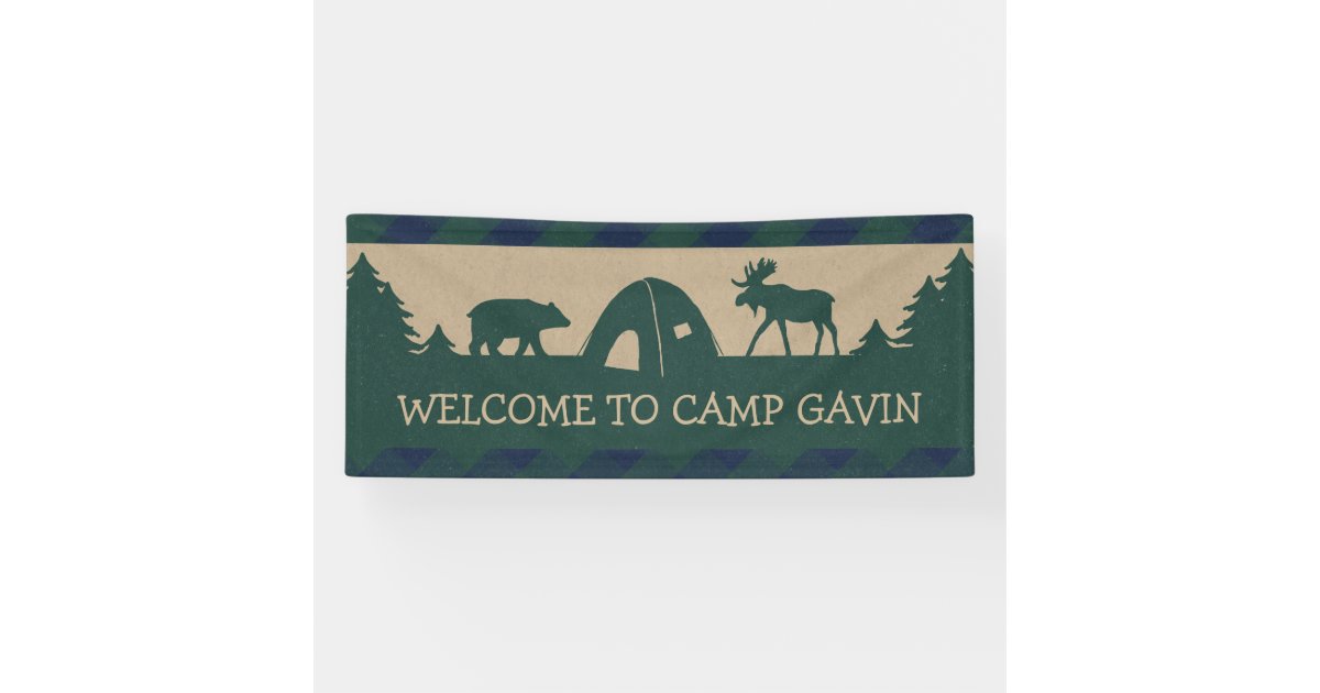 Rustic camping birthday party welcome banner | Zazzle