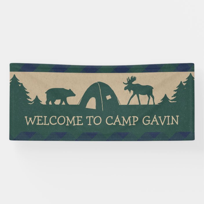 Rustic camping birthday party welcome banner | Zazzle.com