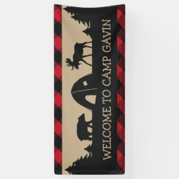 Rustic camping birthday party welcome banner | Zazzle