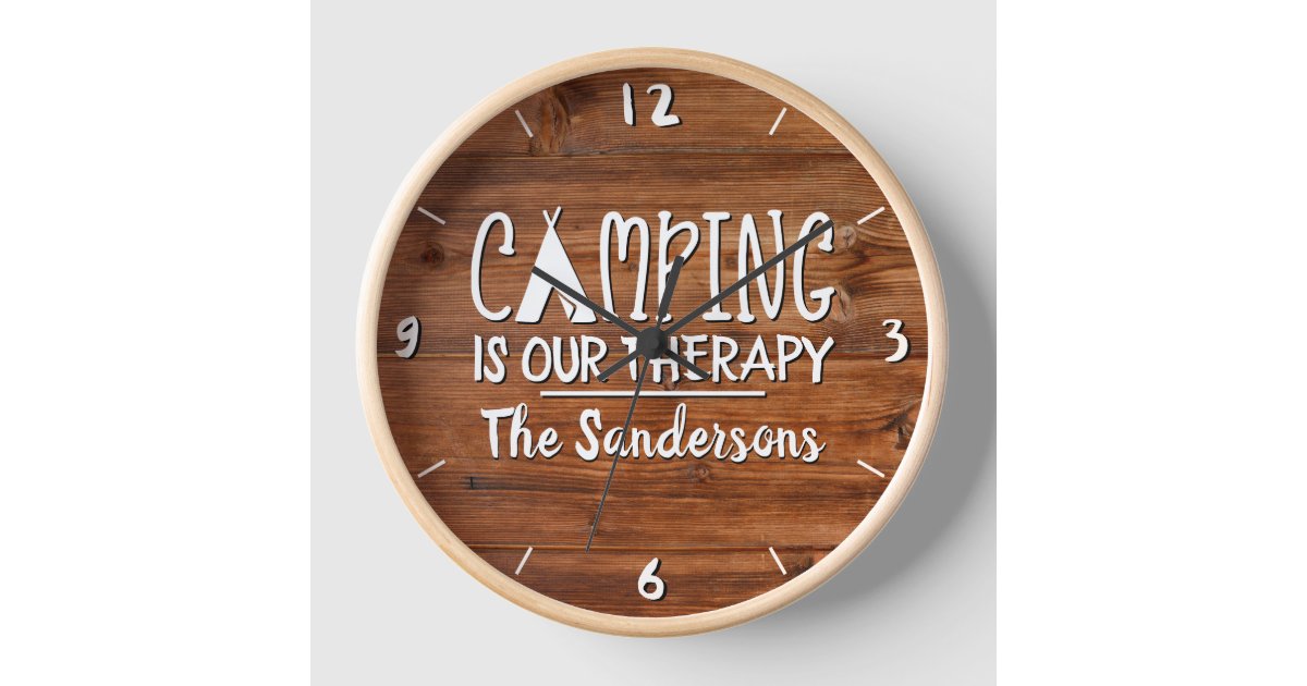 Rustic Camping is Our Therapy Tent Family Name Clock | Zazzle