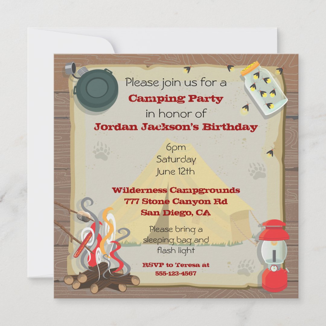 Rustic Camping Party Invitation | Zazzle
