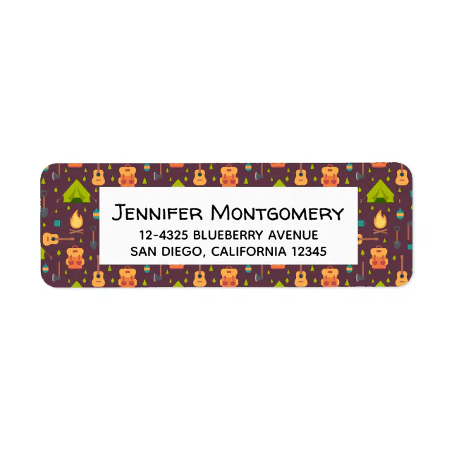 Rustic Camping Pattern Tents and Guitars Label | Zazzle