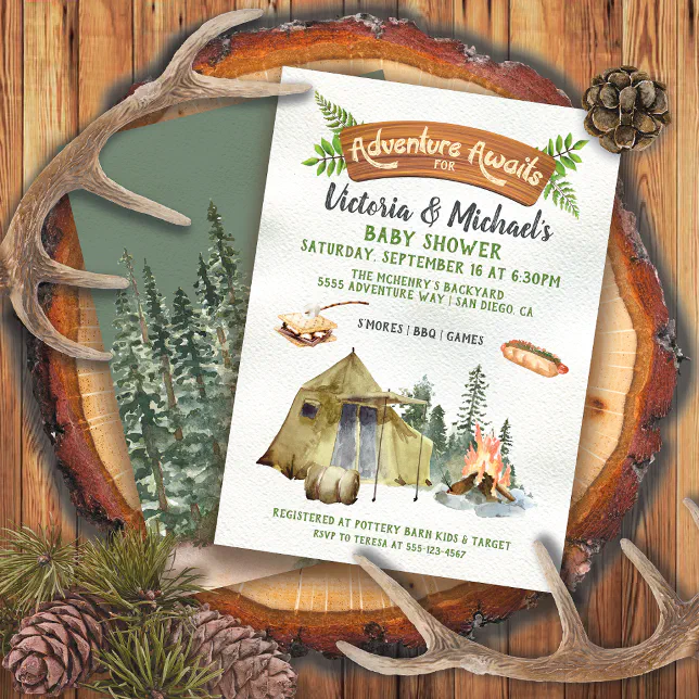 Rustic Camping Tent Adventure Baby Shower Invitation | Zazzle
