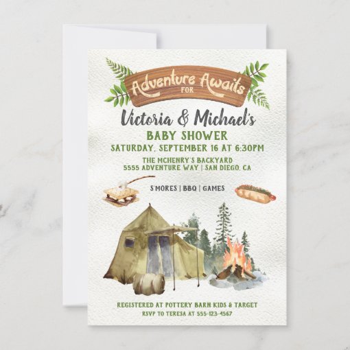 Rustic Camping Tent Adventure Baby Shower Invitation | Zazzle