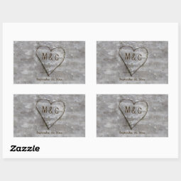 Rustic Carved Birch Heart Monogram Rectangular Sticker | Zazzle