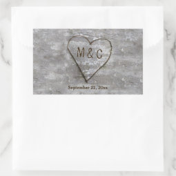 Rustic Carved Birch Heart Monogram Rectangular Sticker | Zazzle