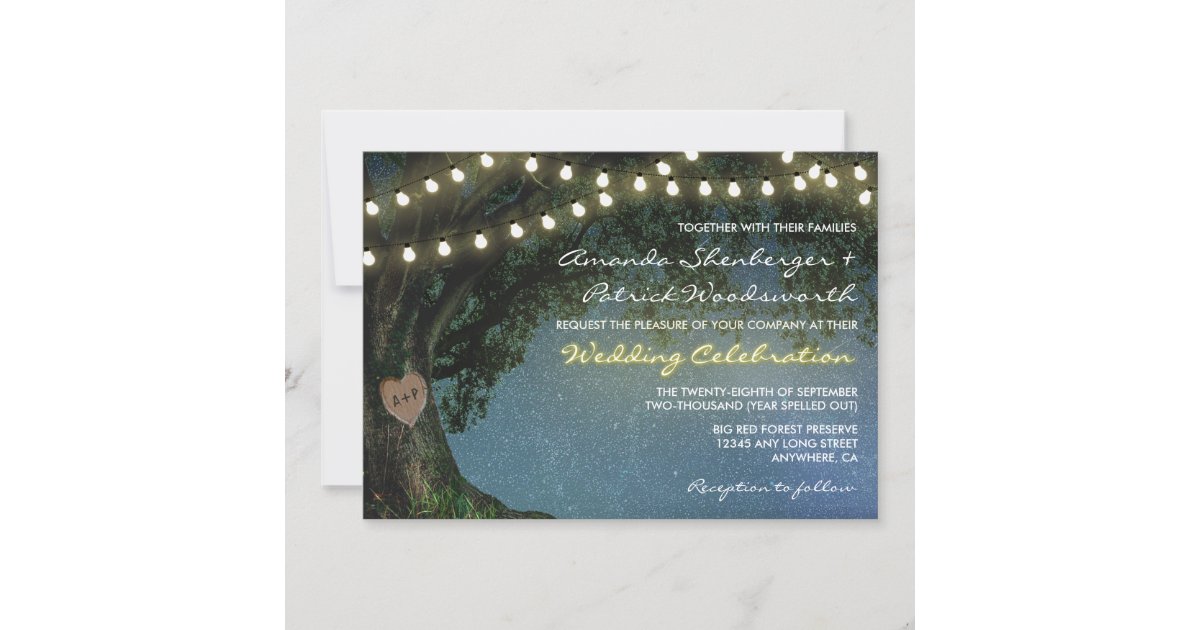 Rustic Carved Heart Oak Tree Wedding Invitations | Zazzle