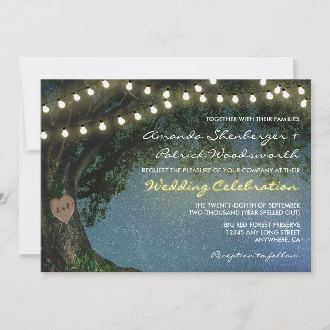 Rustic Carved Heart Oak Tree Wedding Invitations | Zazzle
