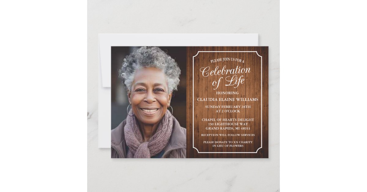 RUSTIC CELEBRATION OF LIFE FUNERAL INVITATION | Zazzle