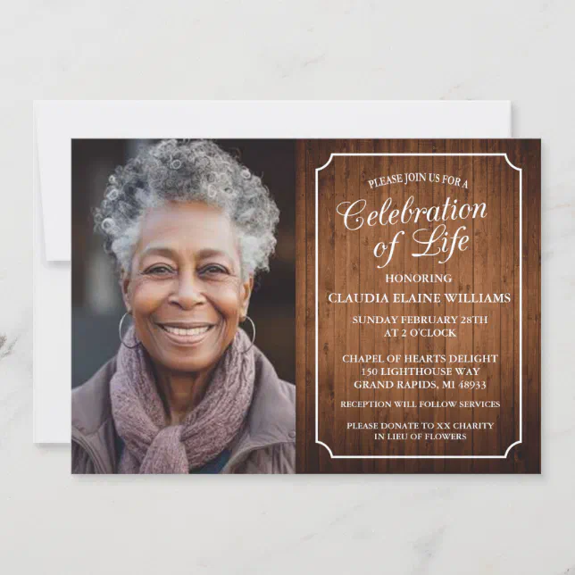 RUSTIC CELEBRATION OF LIFE FUNERAL INVITATION | Zazzle