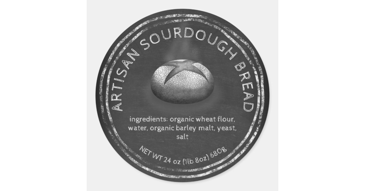 Rustic chalkboard bread baker with ingredients classic round sticker ...