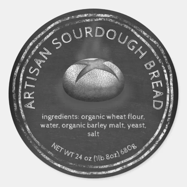 Rustic chalkboard bread baker with ingredients classic round sticker ...