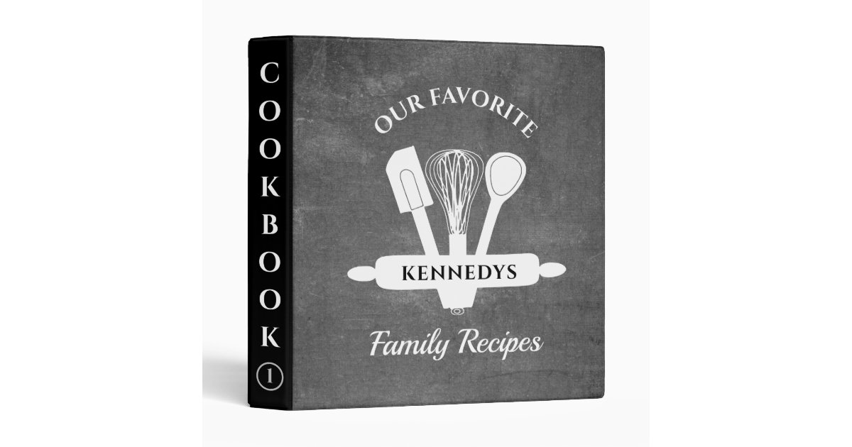 Rustic Chalkboard Family Name Recipe Cookbook 3 Ring Binder | Zazzle