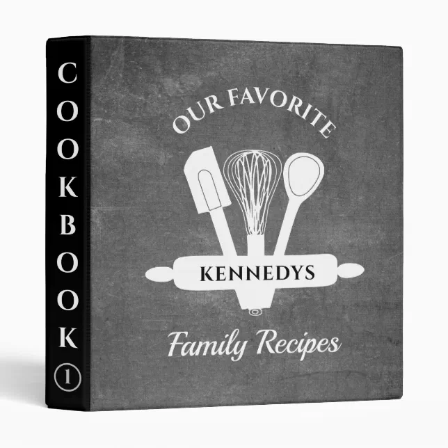 Rustic Chalkboard Family Name Recipe Cookbook 3 Ring Binder | Zazzle
