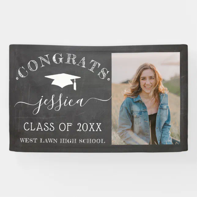 Rustic Chalkboard Graduation Banner with Photo | Zazzle