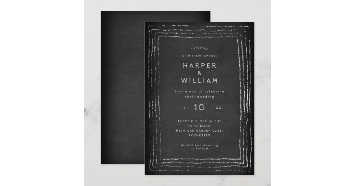 Rustic chalkboard hand drawn frame wedding invitation | Zazzle