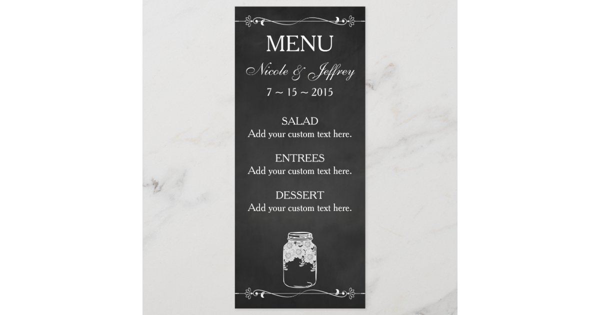 Rustic Chalkboard Mason Jar Custom Wedding Menu | Zazzle