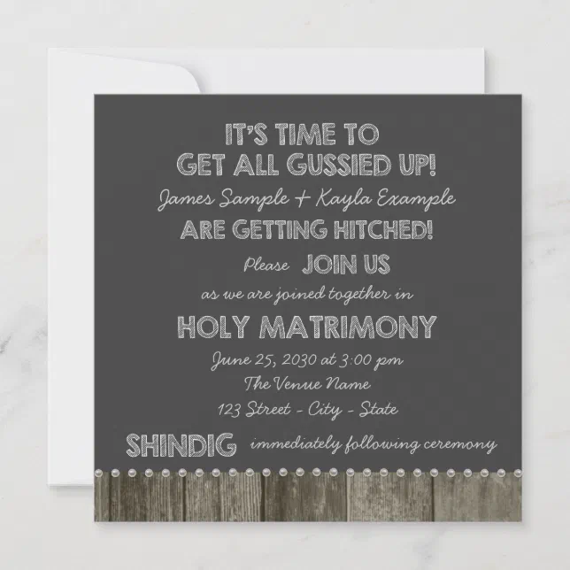 Rustic Chalkboard Redneck Wedding Invitations | Zazzle