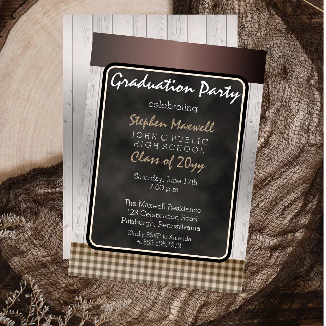 Rustic Chalkboard | Wood Graduation Party Invitation | Zazzle