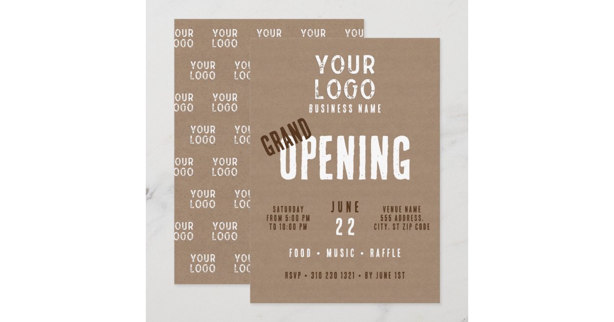 Rustic Charm Business Logo Grand Opening Invitation | Zazzle