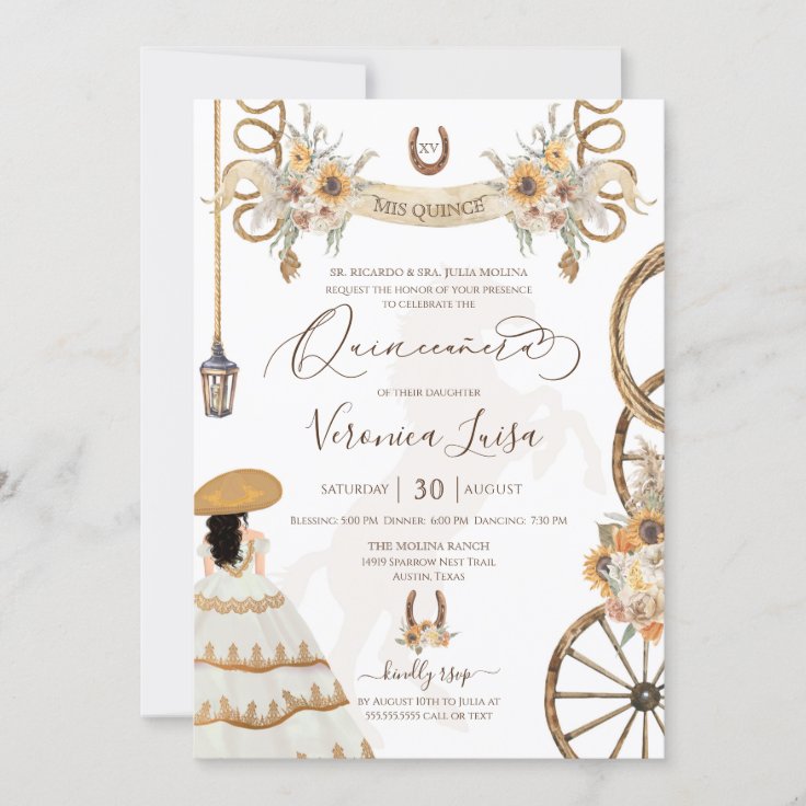 Rustic Charro Floral Boho Country Quinceanera Invi Invitation | Zazzle