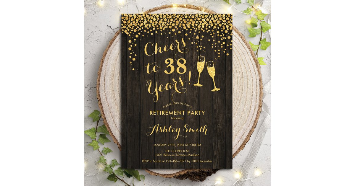 Rustic Cheers Retirement Party Invitation | Zazzle