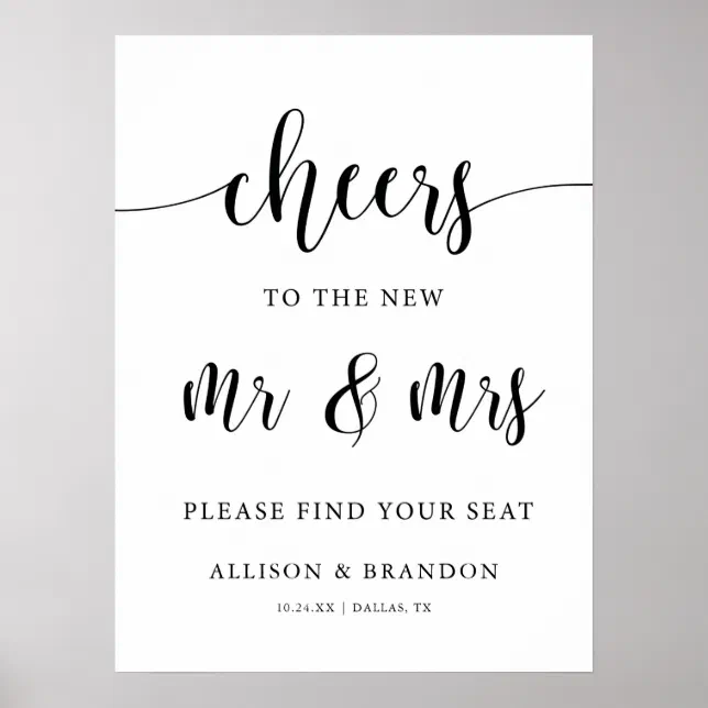 Rustic Cheers Wedding Place Cards Seating Sign | Zazzle