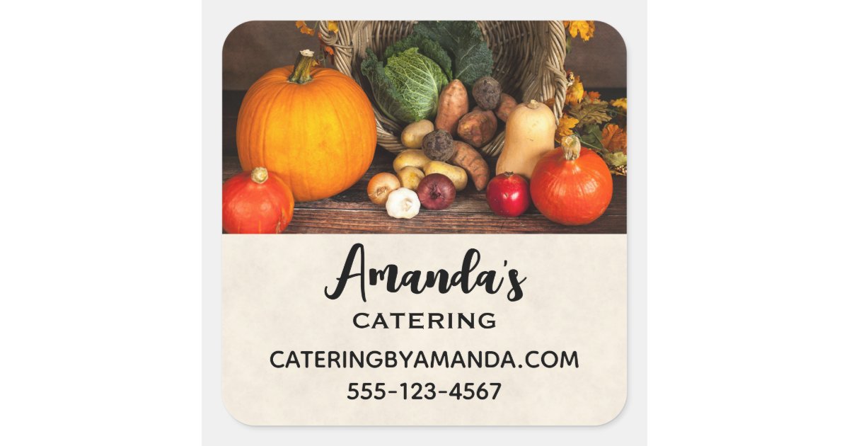 Rustic Chef's Table Bountiful Harvest Business Square Sticker | Zazzle