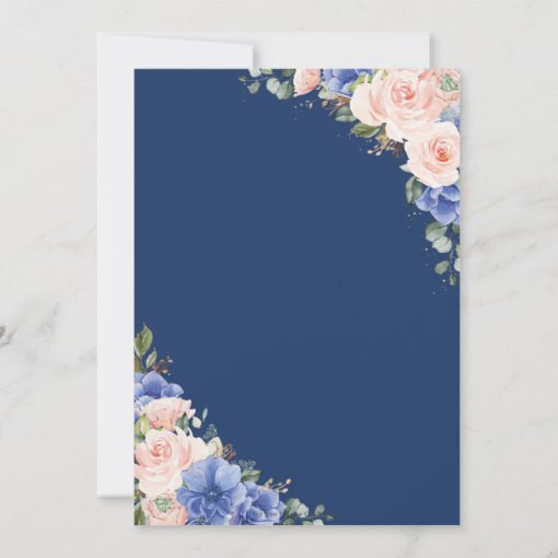Rustic Chic Blush Blue Floral Roses Wedding Bridal Thank You Card | Zazzle