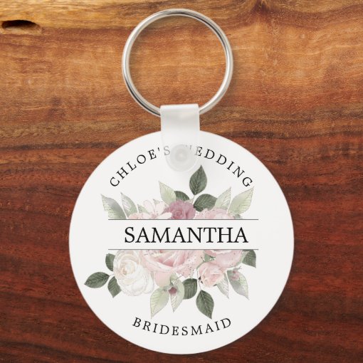 Rustic Chic Blush Pink Rose Floral Personalized Keychain | Zazzle