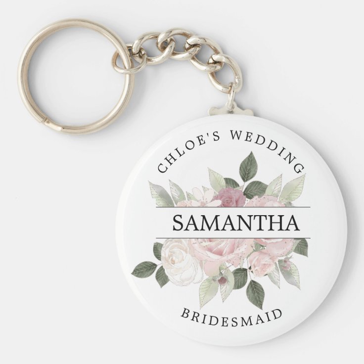 Rustic Chic Blush Pink Rose Floral Personalized Keychain | Zazzle