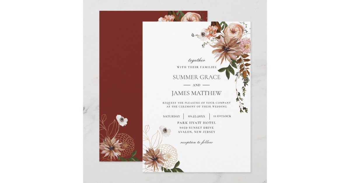 Rustic Chic Brown Cream Blush Ivory Fall Wedding Invitation | Zazzle