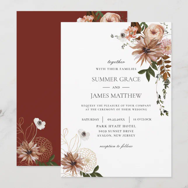 Rustic Chic Brown Cream Blush Ivory Fall Wedding Invitation | Zazzle