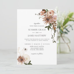 Rustic Chic Brown Cream Blush Ivory Fall Wedding Invitation | Zazzle