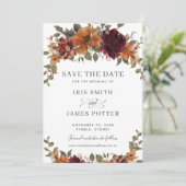 Rustic Chic Burgundy Burnt Orange Floral Wedding Save The Date | Zazzle