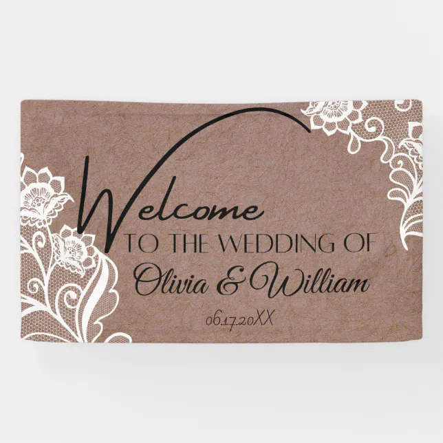 Rustic Chic Calligraphy Wedding Welcome Banner | Zazzle