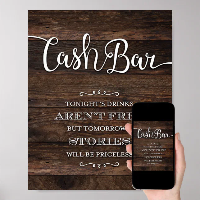 Rustic Chic CASH BAR Party Sign Print | Zazzle