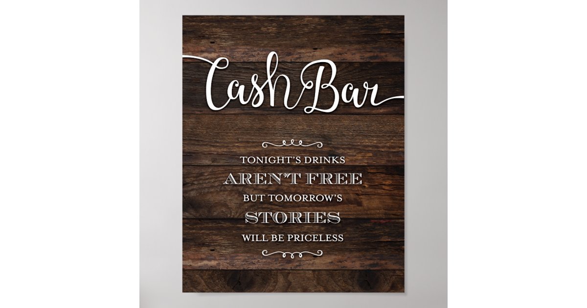 Rustic Chic CASH BAR Party Sign Print | Zazzle
