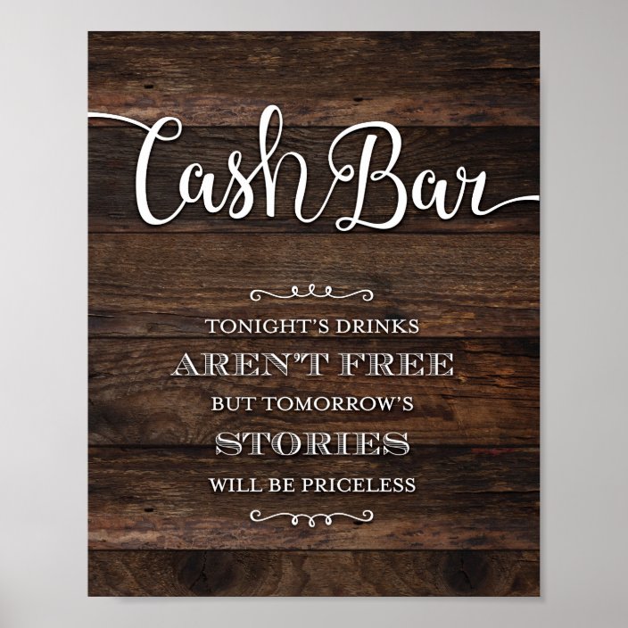Rustic Chic CASH BAR Party Sign Print | Zazzle.com