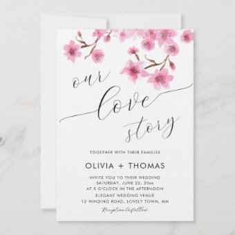Rustic Chic Cherry Blossoms Our Love Story Wedding Invitation | Zazzle