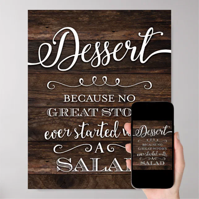 Rustic Chic DESSERT Party Sign Print | Zazzle