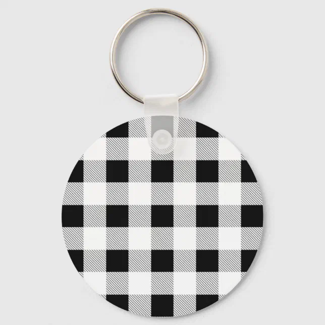 rustic chic farmhouse black white buffalo plaid keychain | Zazzle
