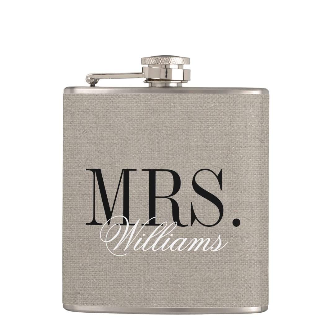 Rustic Chic Faux Burlap Mr. and Mrs. Monogram Hip Flask | Zazzle