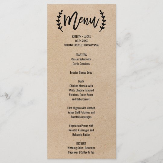 Rustic Chic Faux Kraft Calligraphy Menu Card | Zazzle.com