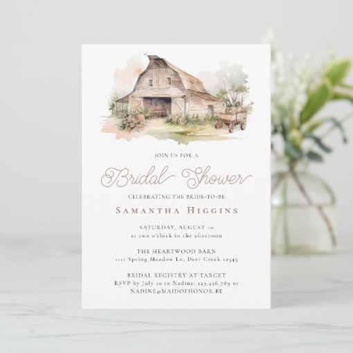 Rustic Chic Floral Farmhouse Barn Bridal Shower Invitation | Zazzle
