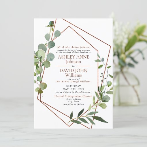 Rustic Chic Geometric Greenery Elegant Wedding Invitation | Zazzle