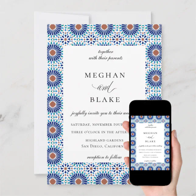 Rustic Chic Geometric Spanish Tile Wedding Invitation | Zazzle