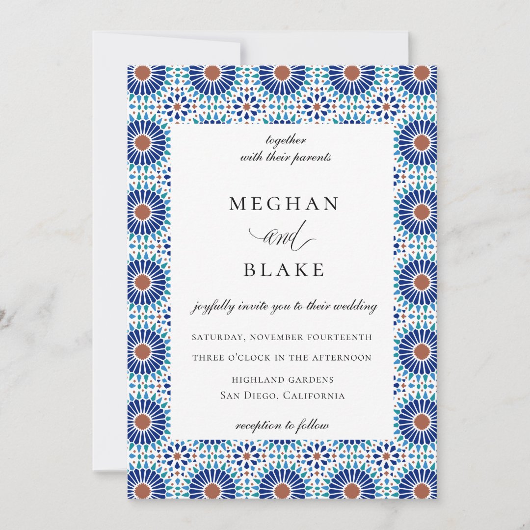 Rustic Chic Geometric Spanish Tile Wedding Invitation | Zazzle